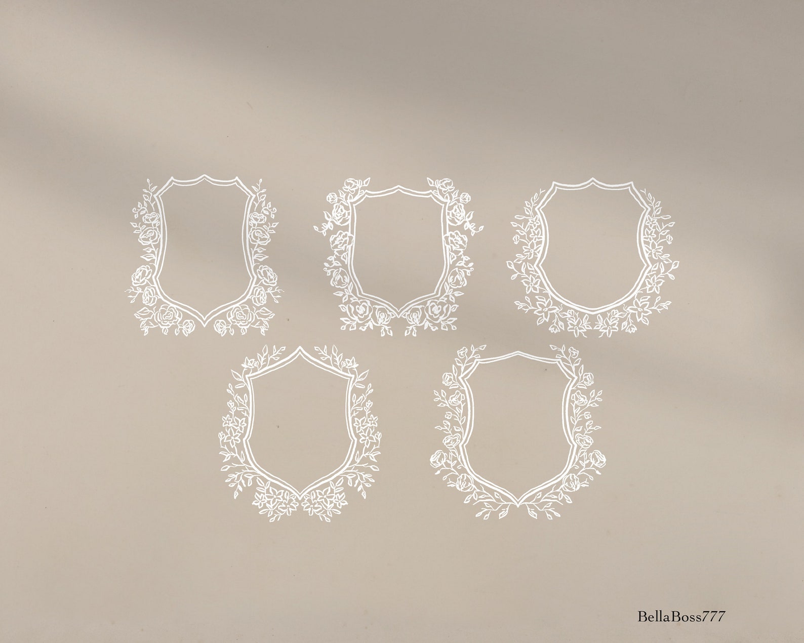 Floral Crest, Wedding Frame Clipart, Fine Art, Line Art, Logo Clipart ...