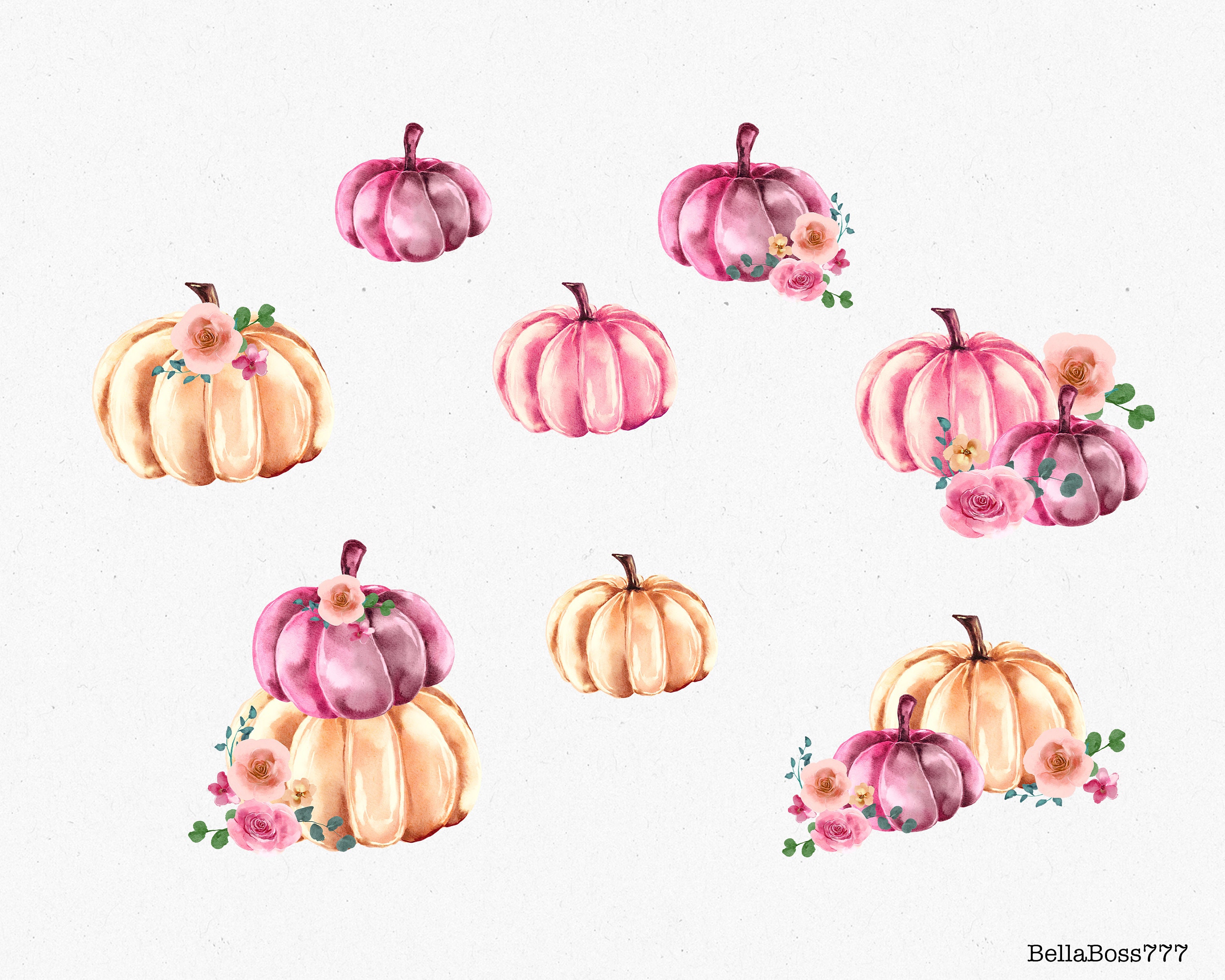 Pink Pumpkin Clipart, Fall Clipart, Autumn Clipart, Watercolor Pumpkin ...