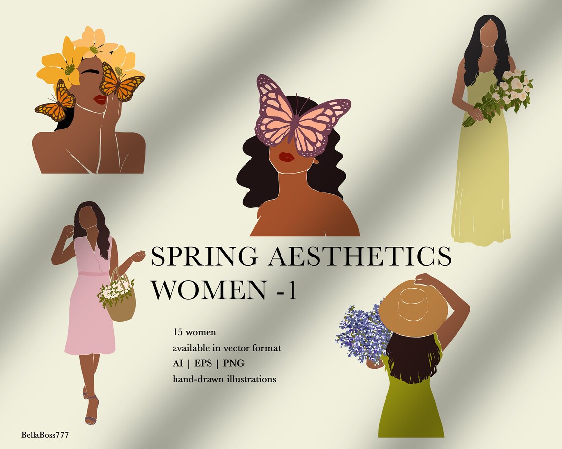 Woman Clipart Spring Clipart Floral Clipart Flower Girl - Etsy
