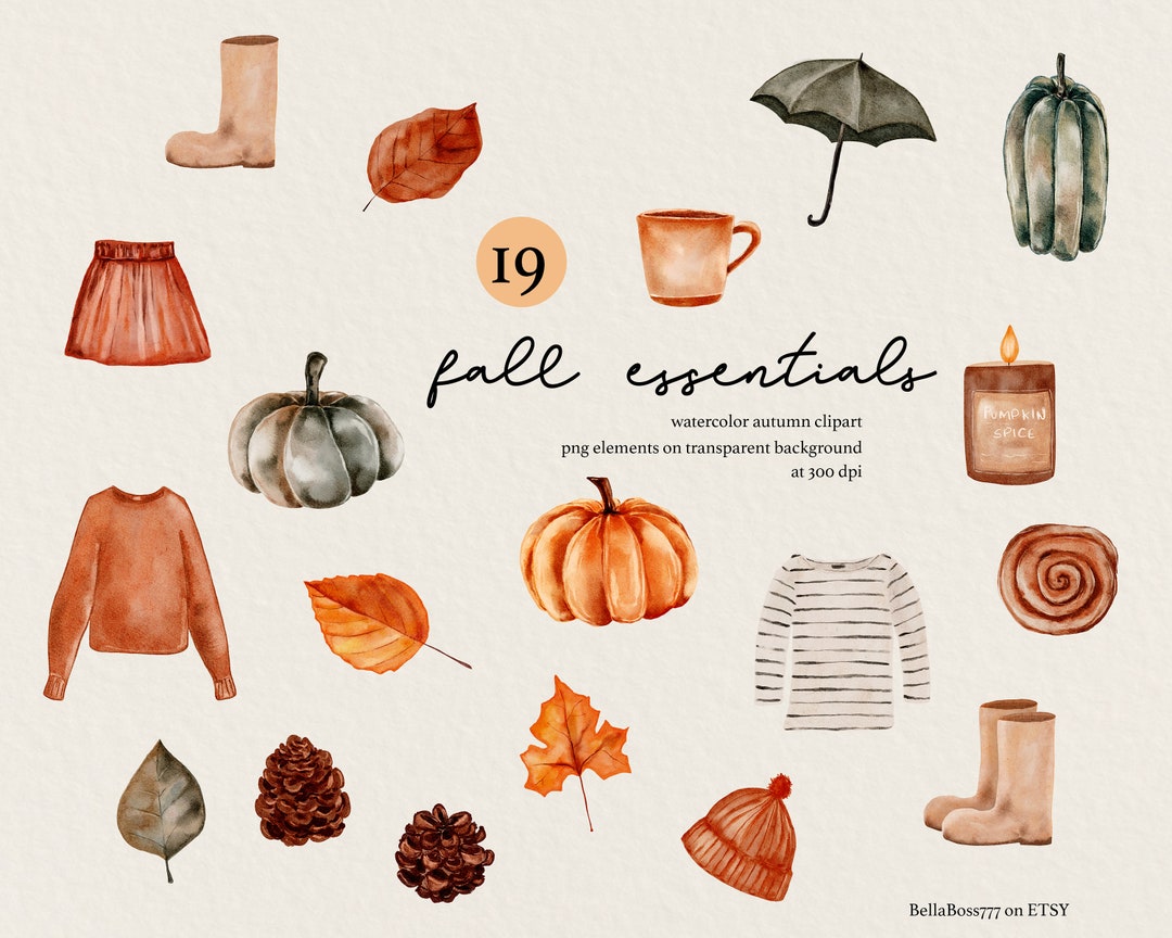Fall Clipart, Autumn Clipart, Watercolor Autumn, Watercolor Pumpkin ...