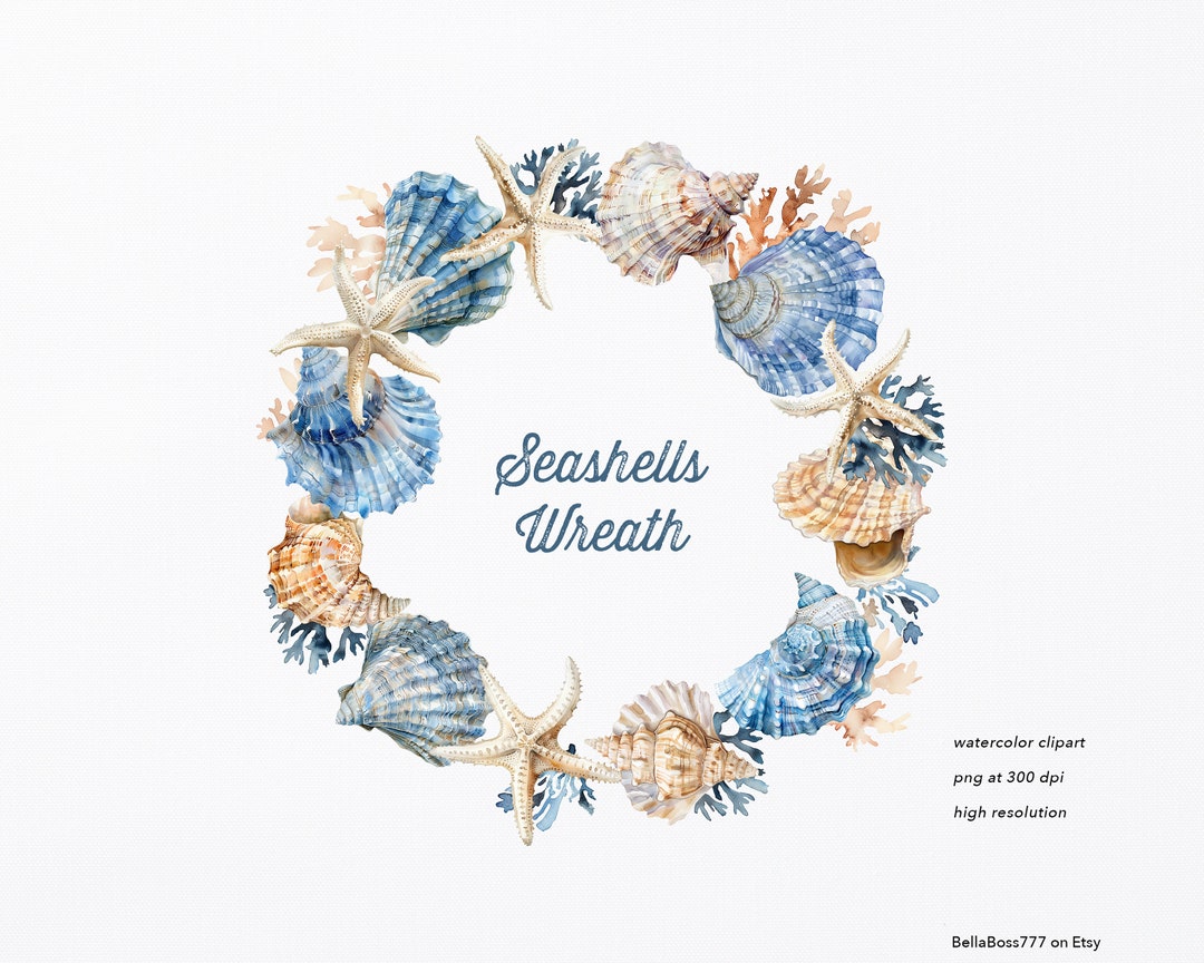 Seashells Clipart, Seashells Wreath, Ocean Clipart, Marine Clipart ...