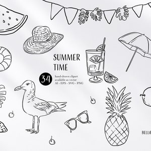 Summer Clipart, Beach Clipart, Ocean Line Art, Tropical Clipart ...