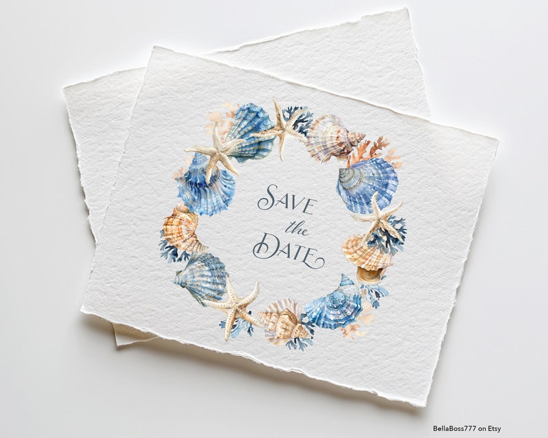 Seashells Clipart, Seashells Wreath, Ocean Clipart, Marine Clipart ...