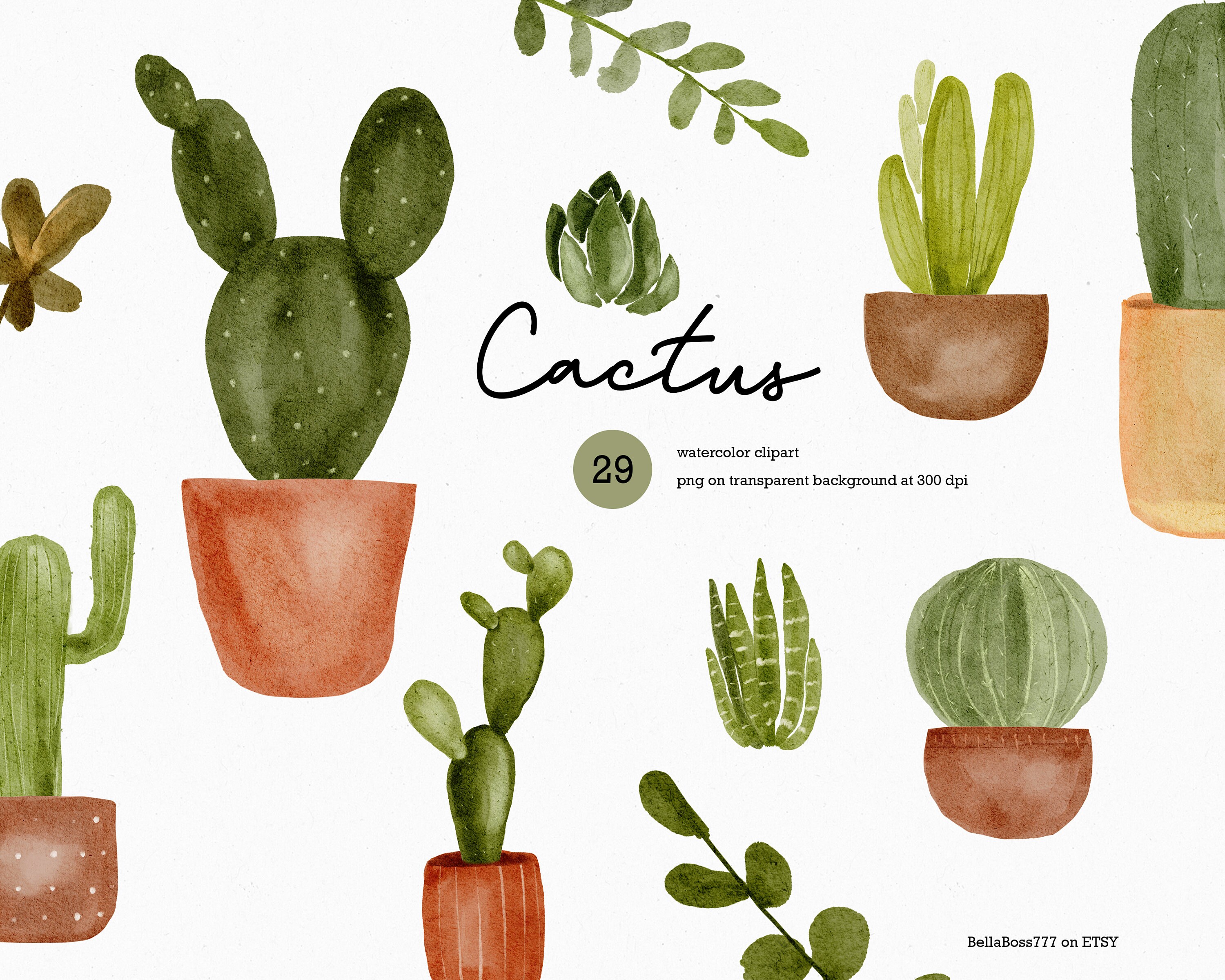 Watercolor Clipart, Cactus Clipart, Succulents Clipart, Cactus Pots ...