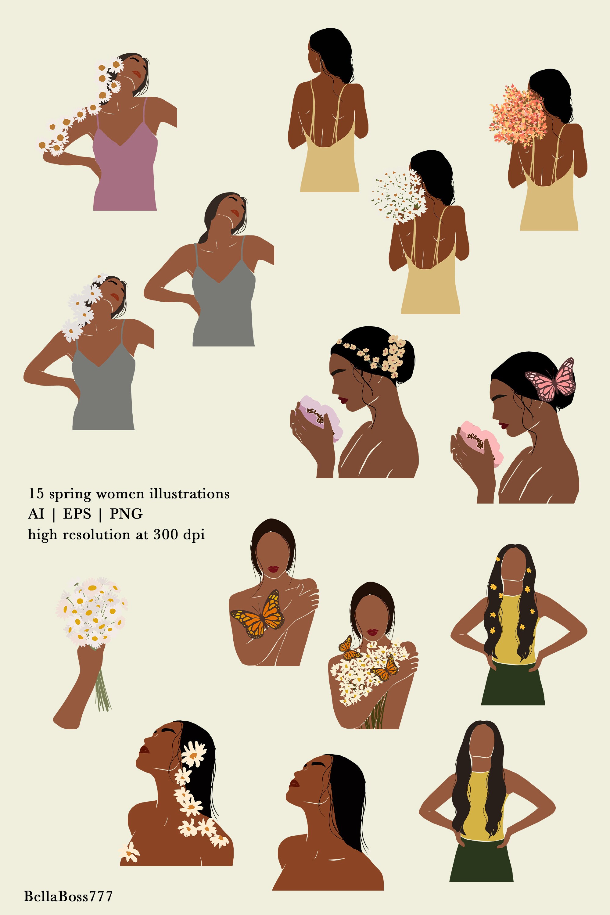 Woman Clipart, Daisy, Spring Clipart, Floral Clipart, Girl Clipart ...