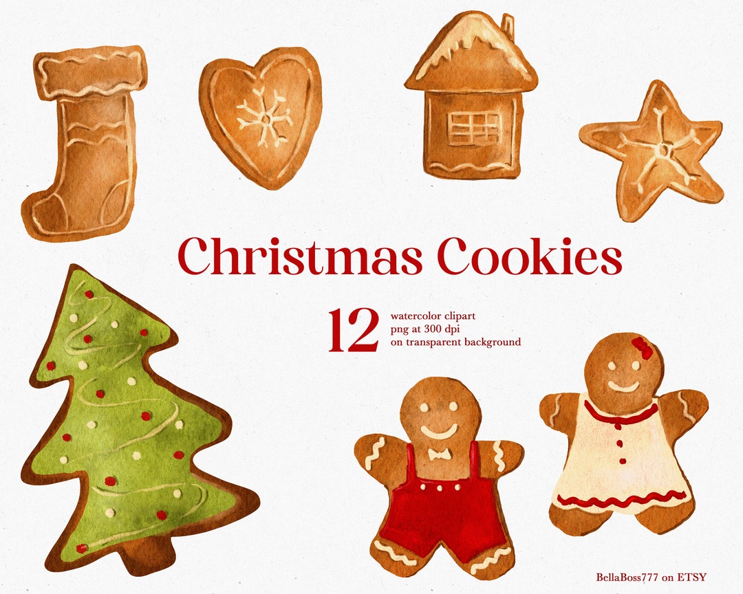 Christmas Cookie, Cookie Clipart, Watercolor Christmas, Gingerbread ...