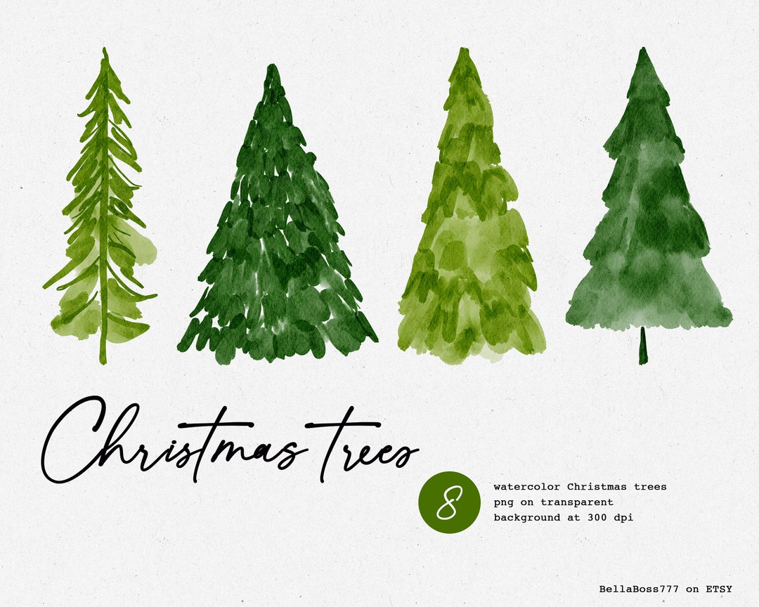 Christmas Clipart Watercolor Christmas Christmas Tree Pine - Etsy
