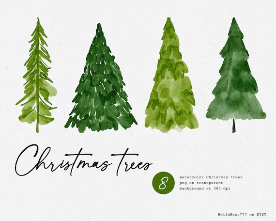 Christmas Clipart Watercolor Christmas Christmas Tree Pine | Etsy
