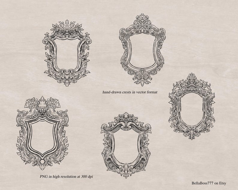 Crest Logo Clipart, Fine Art, Crest Line Art, Floral Frames, Wedding ...