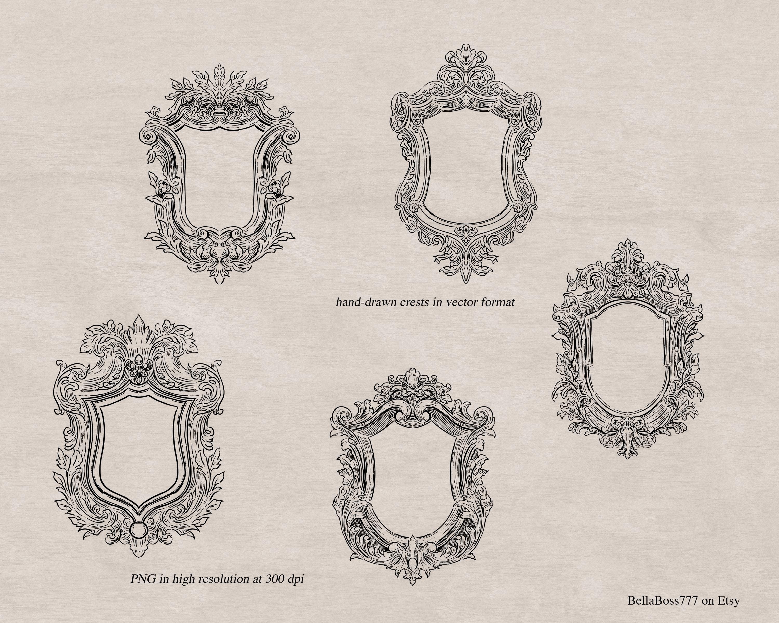 Crest Logo Clipart, Fine Art, Crest Line Art, Floral Frames, Wedding ...