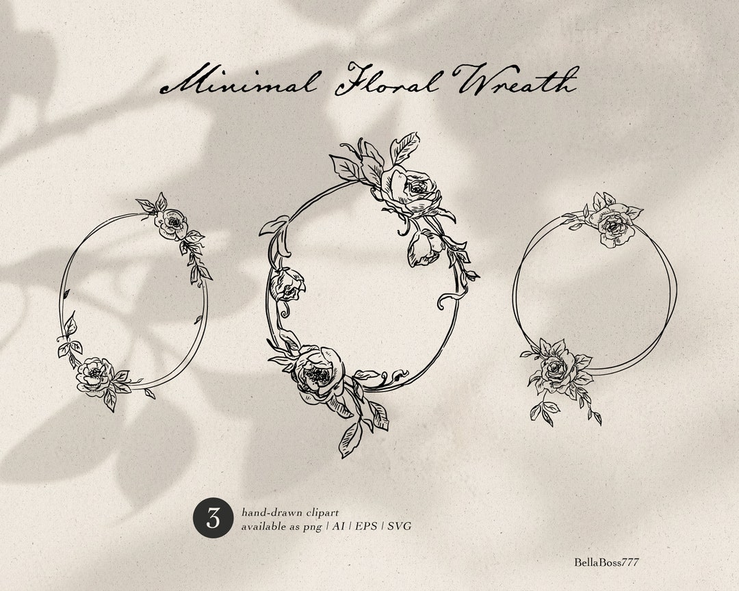 Floral Wreath, Rose Wreath, Line Art Wreath, Fine Art, Wedding Wreath ...