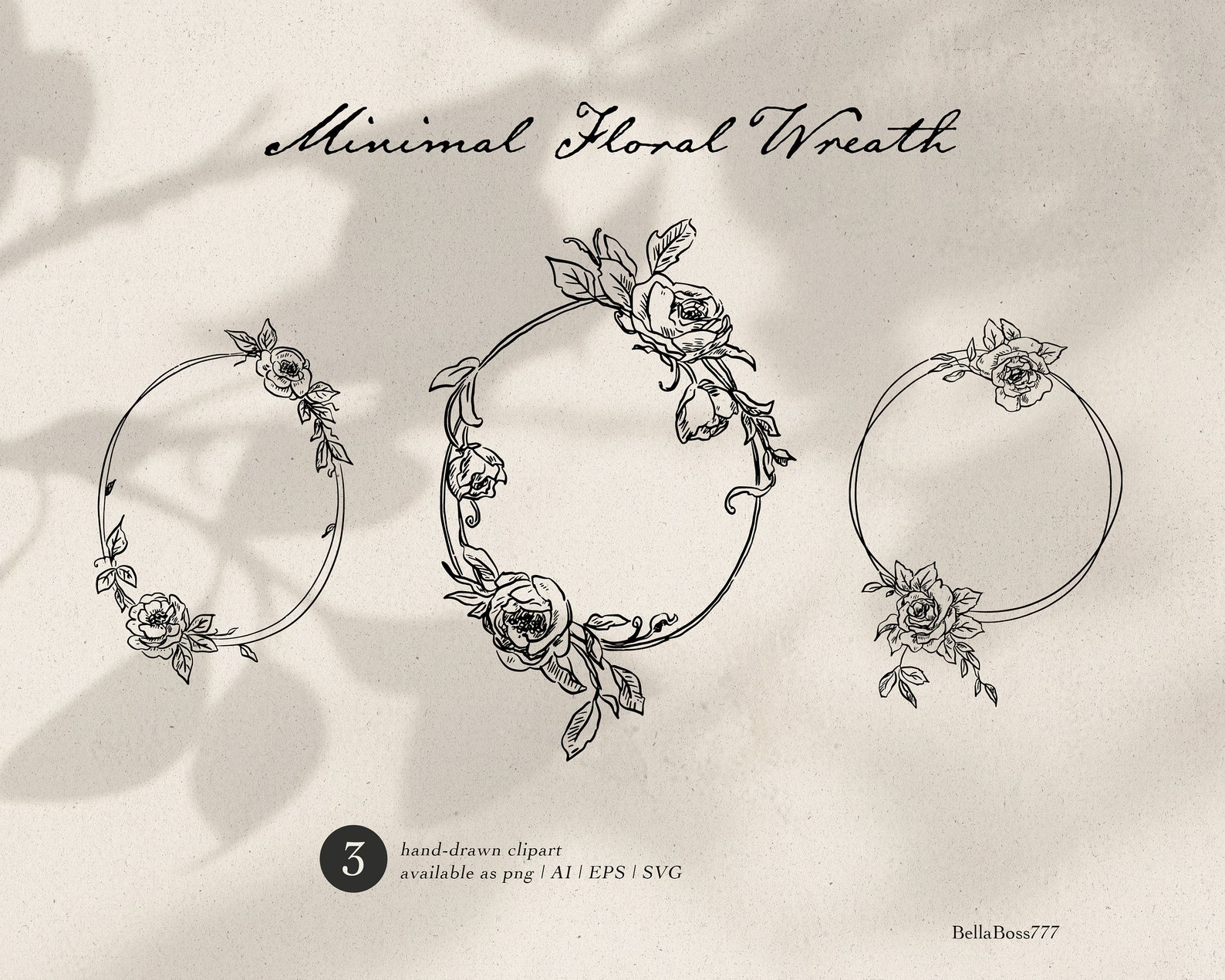 Floral Wreath, Rose Wreath, Line Art Wreath, Fine Art, Wedding Wreath ...