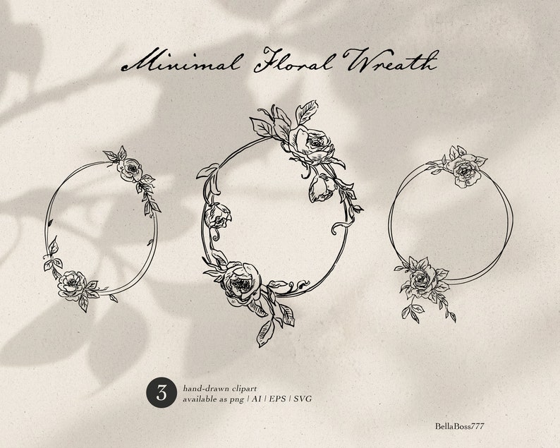 Floral Wreath, Rose Wreath, Line Art Wreath, Fine Art, Wedding Wreath ...
