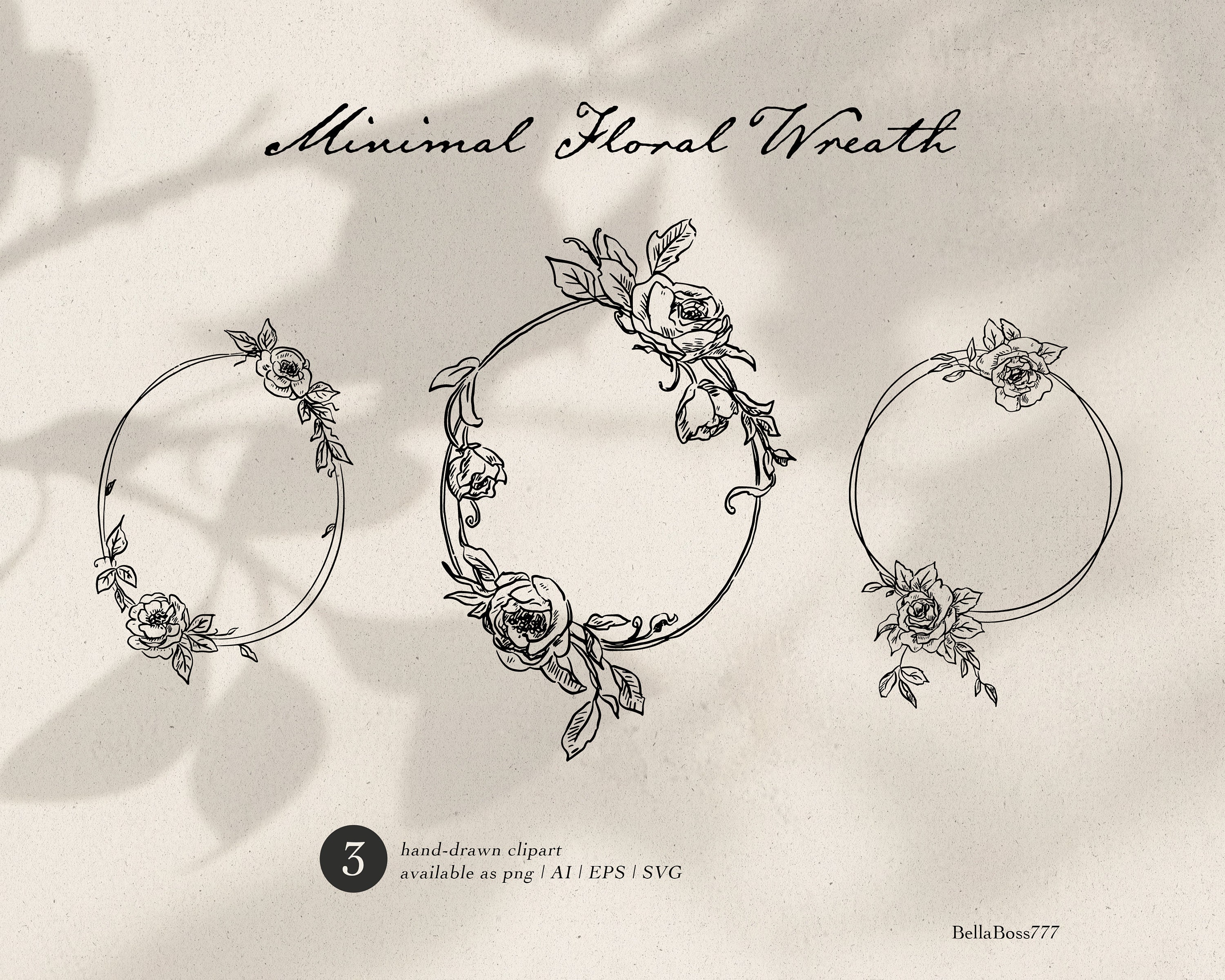 Floral Wreath, Rose Wreath, Line Art Wreath, Fine Art, Wedding Wreath ...