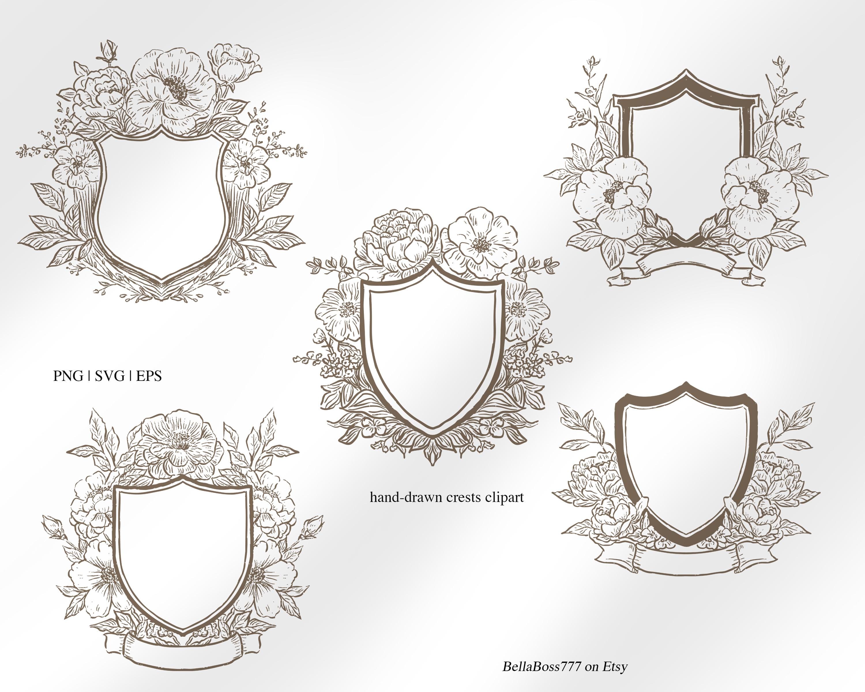 Crest Logo Clipart, Fine Art, Crest Line Art, Floral Frames, Wedding ...