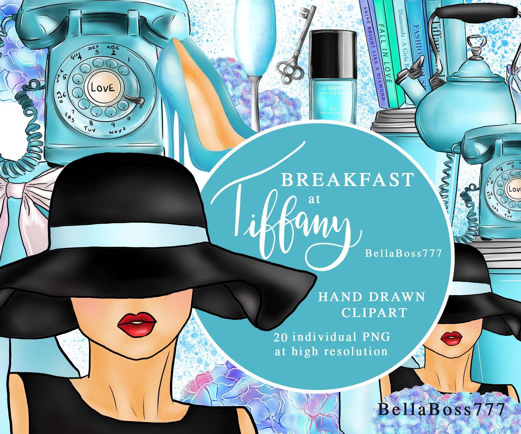Breakfast at Tiffany Clipart, Audrey Hepburn Telephone Mint Fashion ...