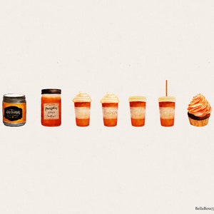 Fall Clipart, Autumn Clipart, Watercolor Autumn, Pumpkin Latte, Pumpkin ...