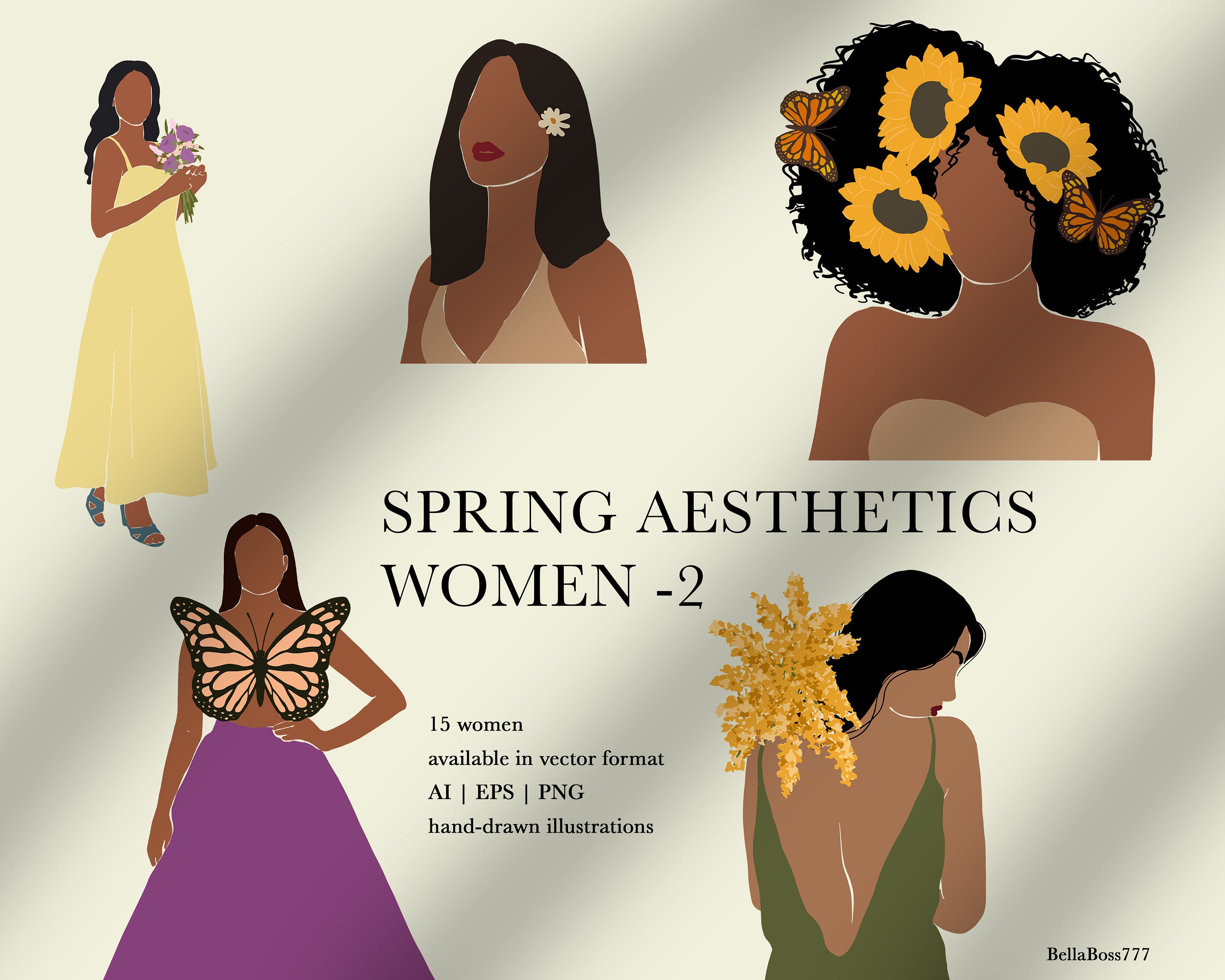 Woman Clipart, Sunflower Spring Clipart, Floral Clipart, Girl Clipart ...