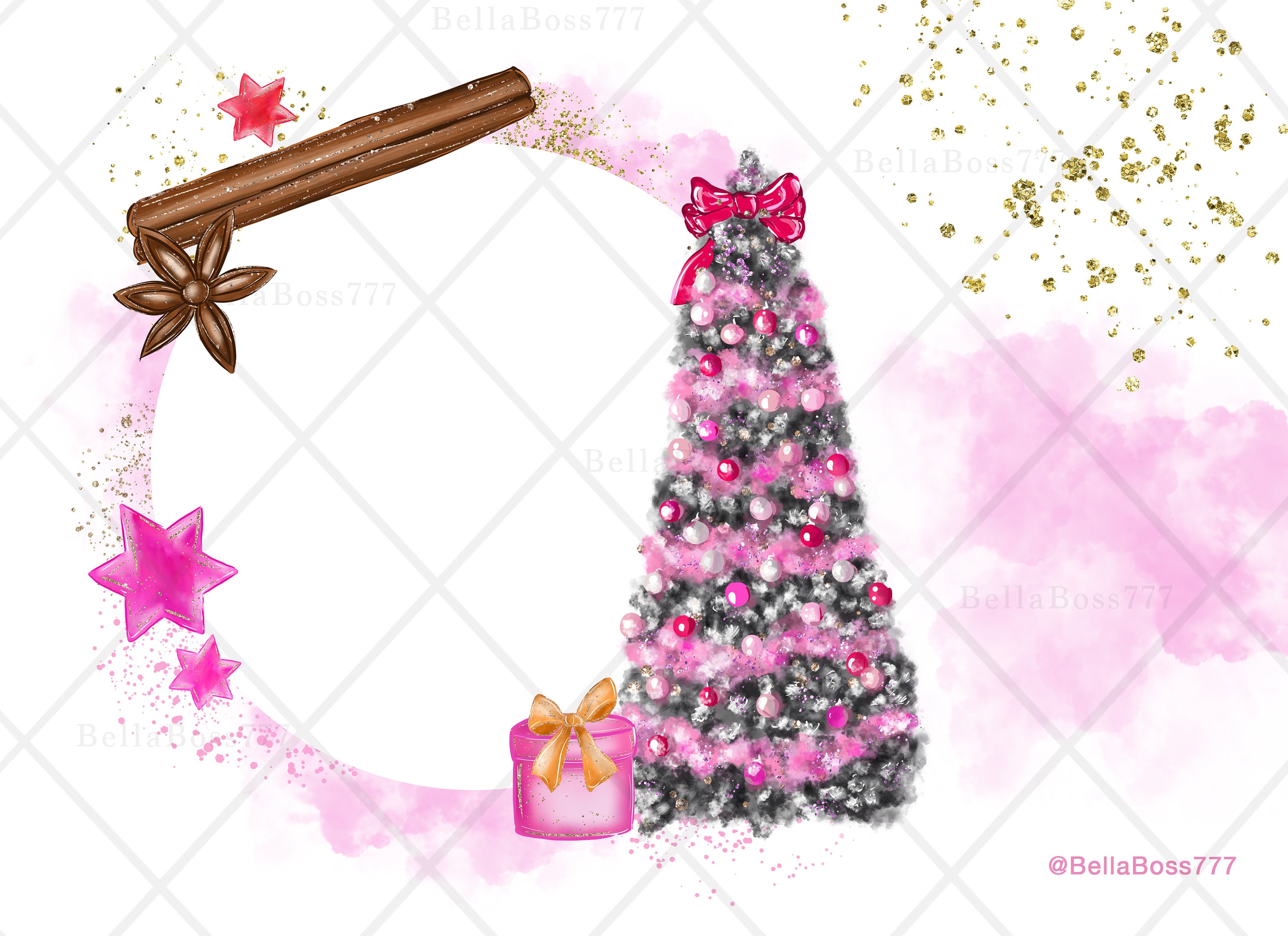 Pink Christmas Christmas Clipart Pink Christmas Tree | Etsy