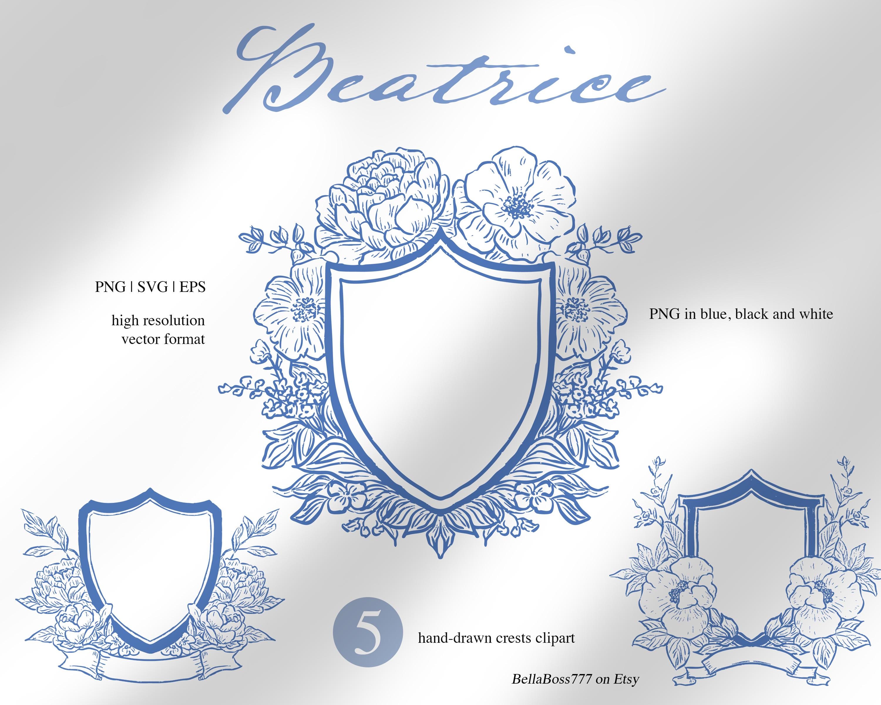 Crest Logo Clipart, Fine Art, Crest Line Art, Floral Frames, Wedding ...