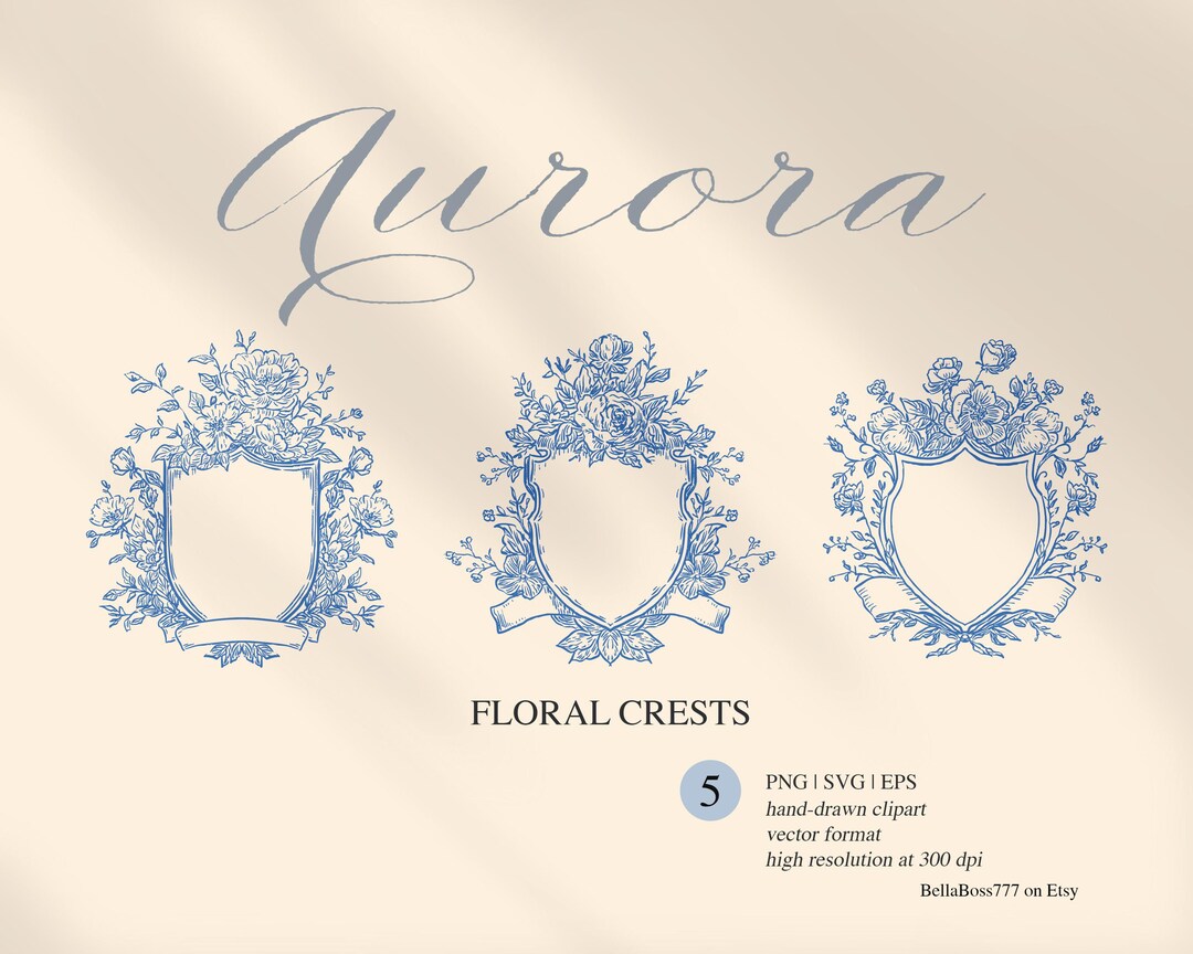 Floral Crest Clipart, Wedding Frame, Crest Logo Clipart, Fine Art, Line ...