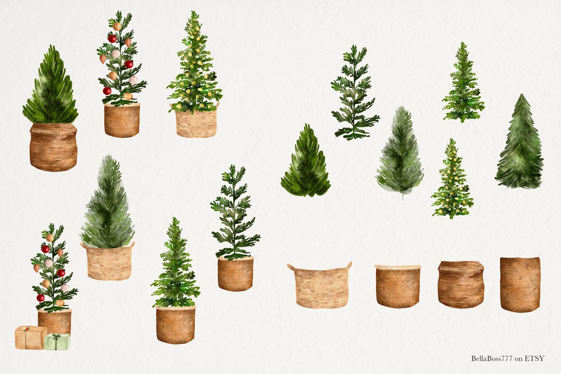 Christmas Clipart, Winter Clipart, Christmas Tree Clipart, Greenery ...
