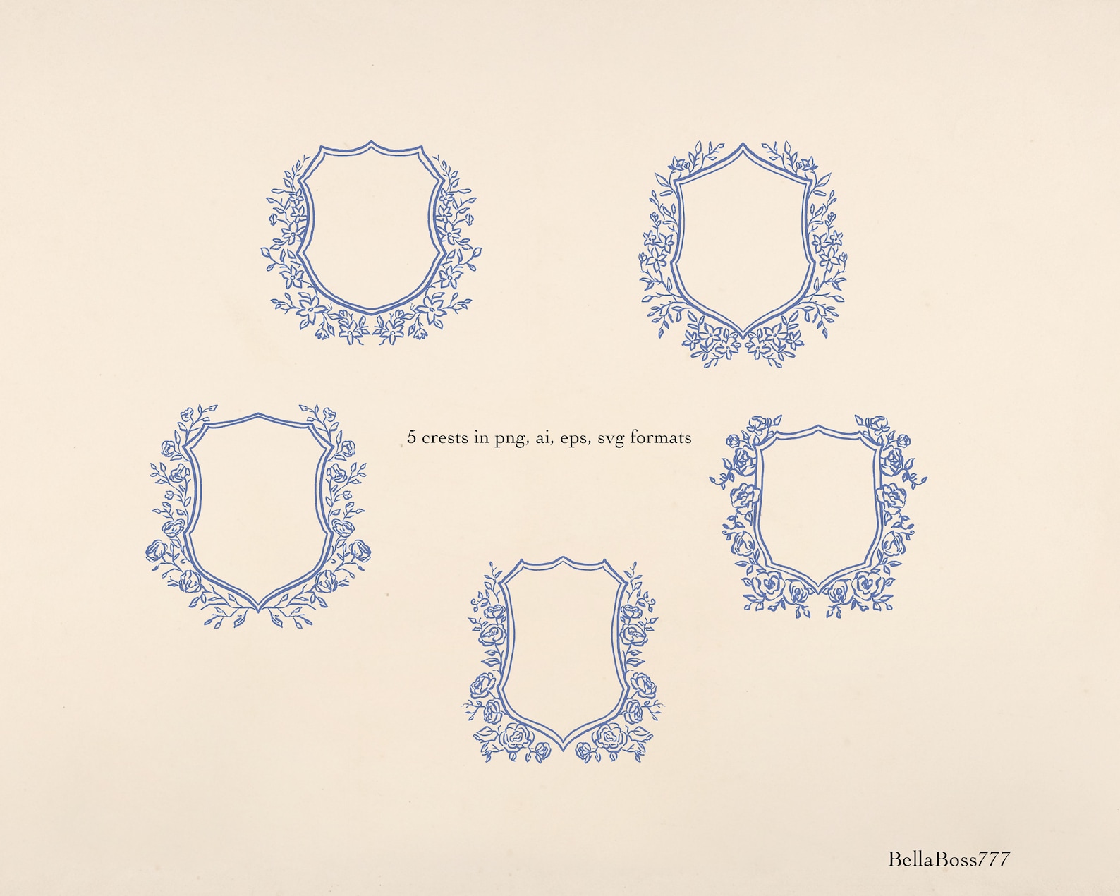 Floral Crest, Wedding Frame Clipart, Fine Art, Line Art, Logo Clipart ...
