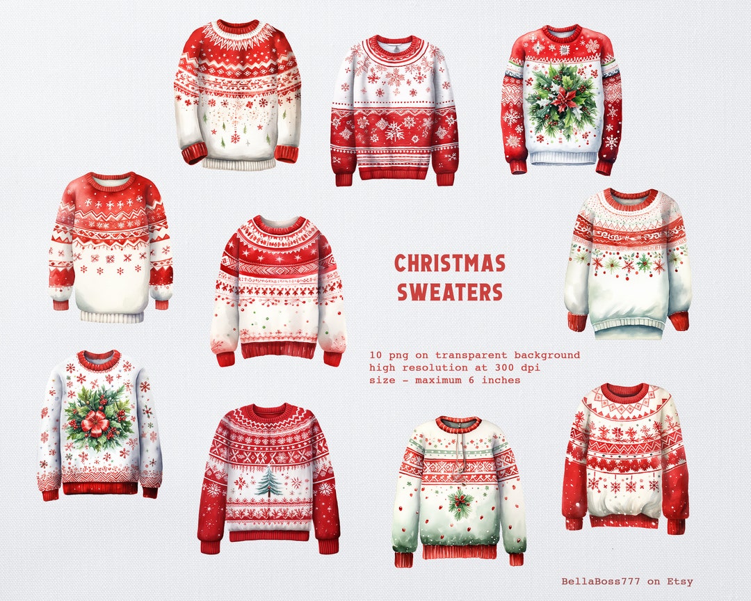 Christmas Sweaters, Watercolor Christmas, Holiday Clipart, Watercolor ...