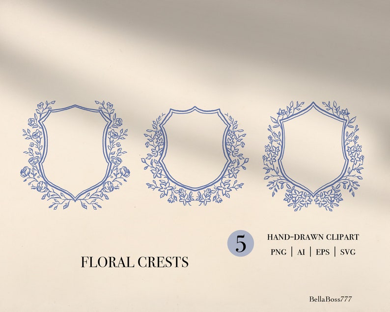 Floral Crest, Wedding Frame Clipart, Fine Art, Line Art, Logo Clipart ...