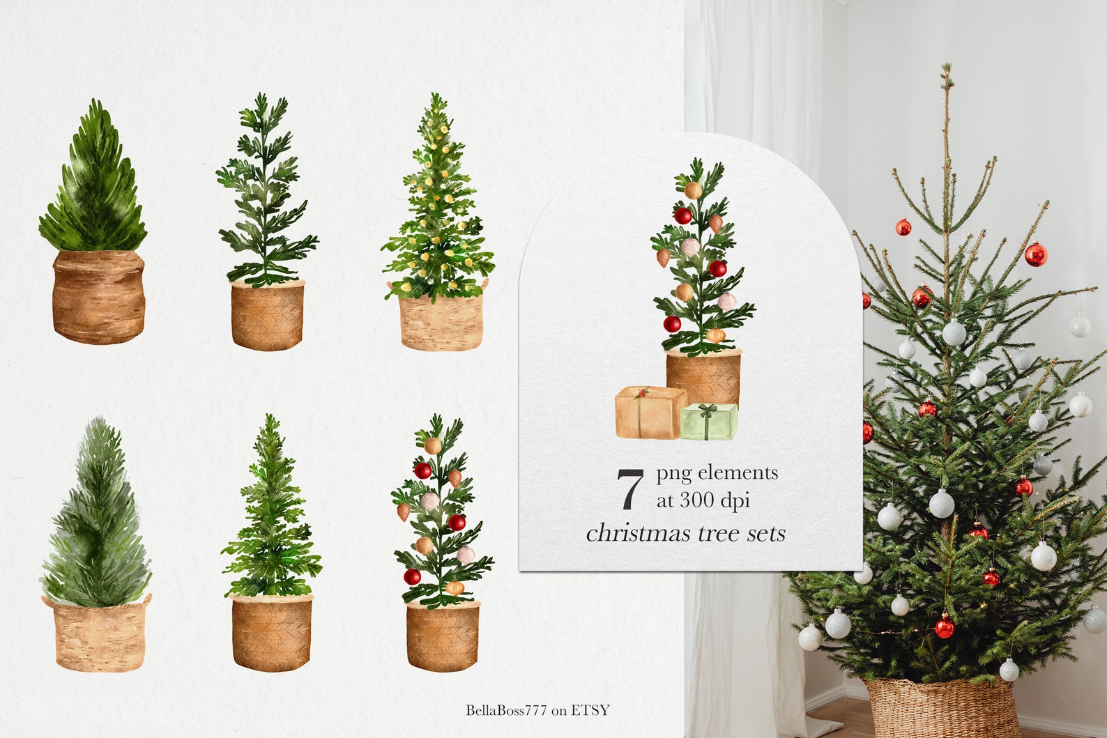 Christmas Clipart, Winter Clipart, Christmas Tree Clipart, Greenery ...