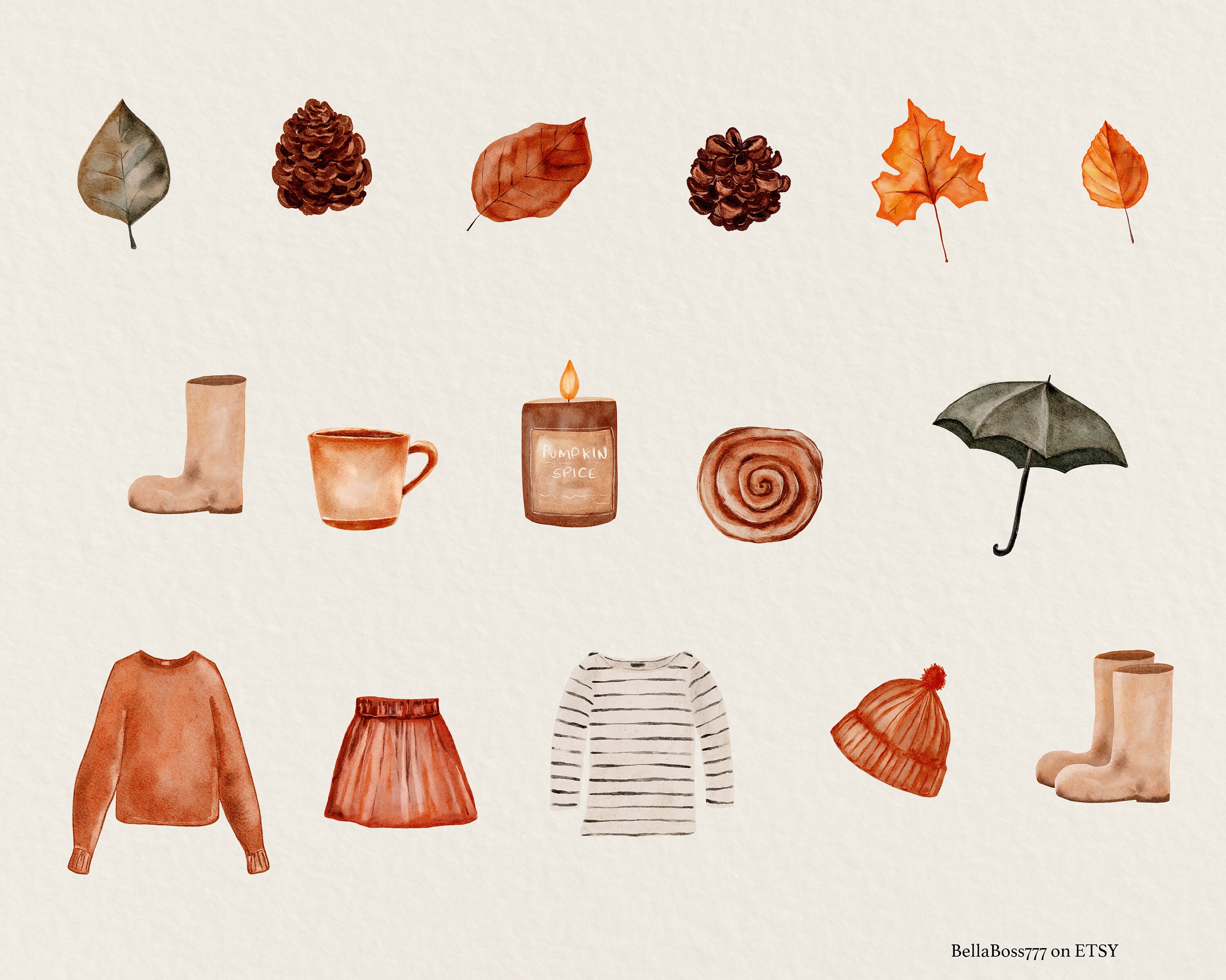 Fall Clipart Autumn Clipart Watercolor Autumn Watercolor - Etsy