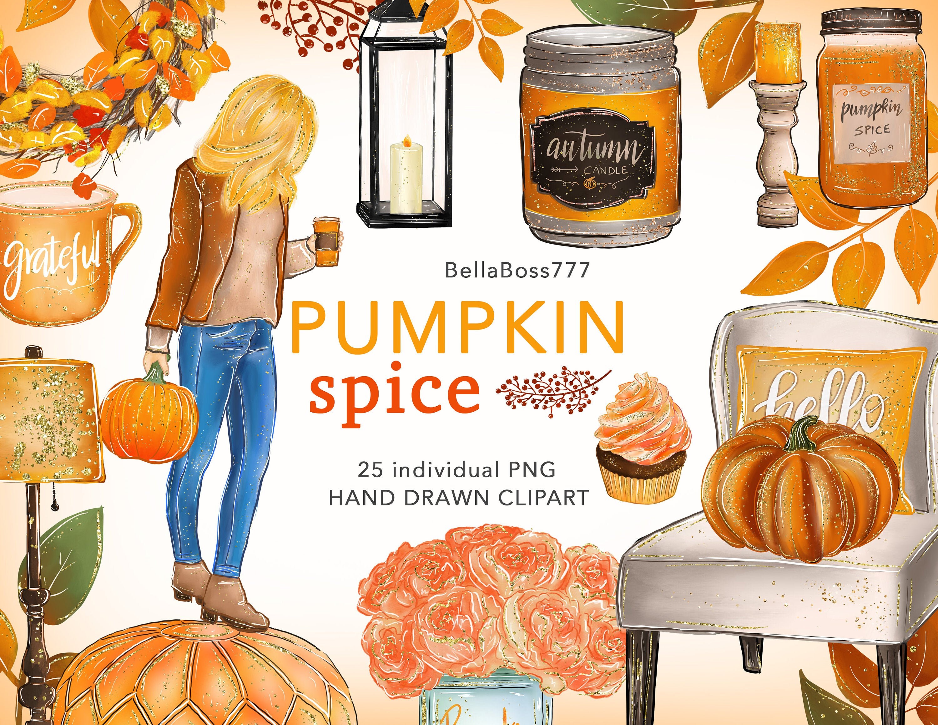 Pumpkin Spice Fall Clipart Autumn Planner Planner Girl - Etsy