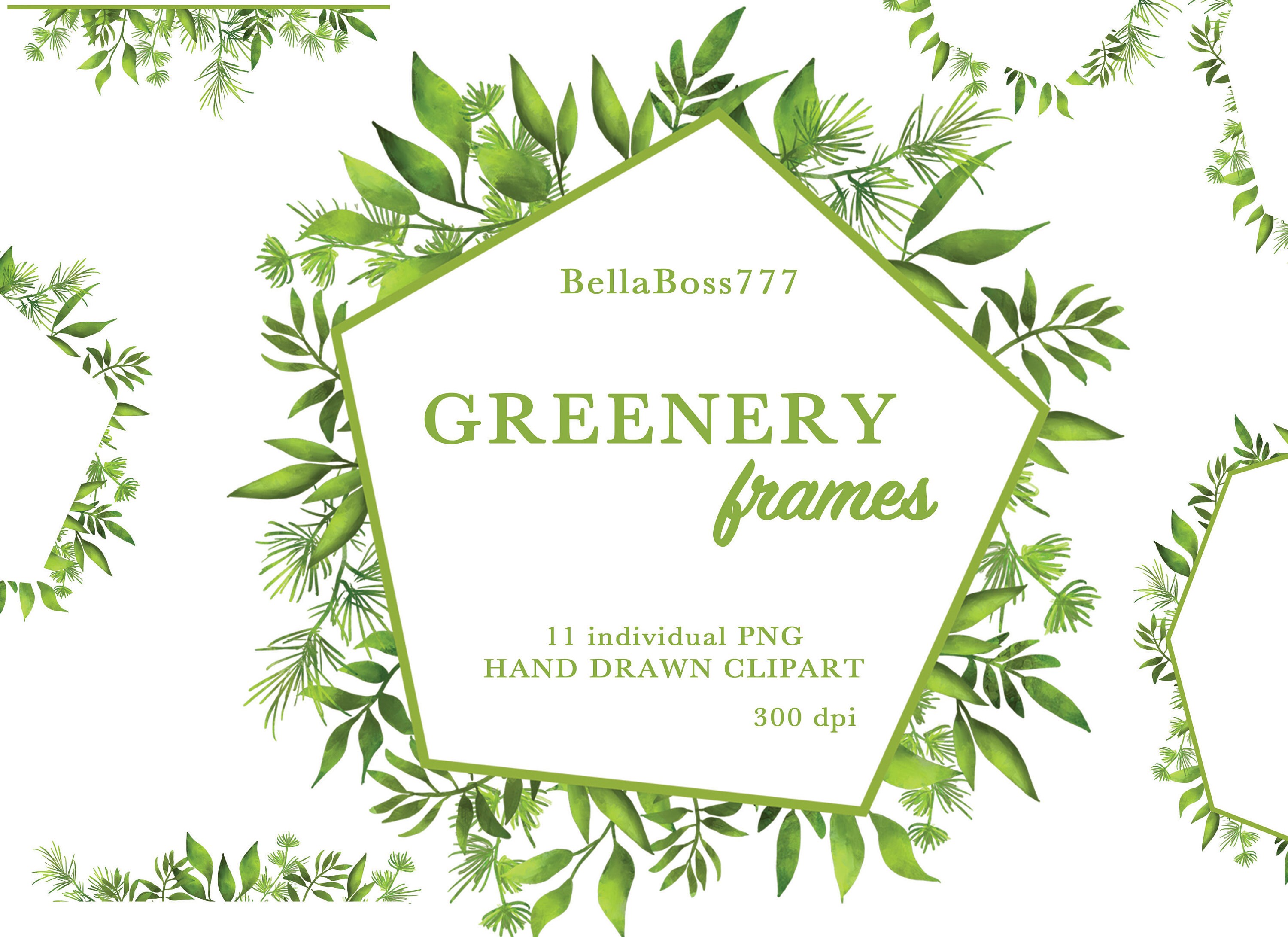 Greenery Frame Spring Leaves Frames Geometric Clipart Leaves Forest ...