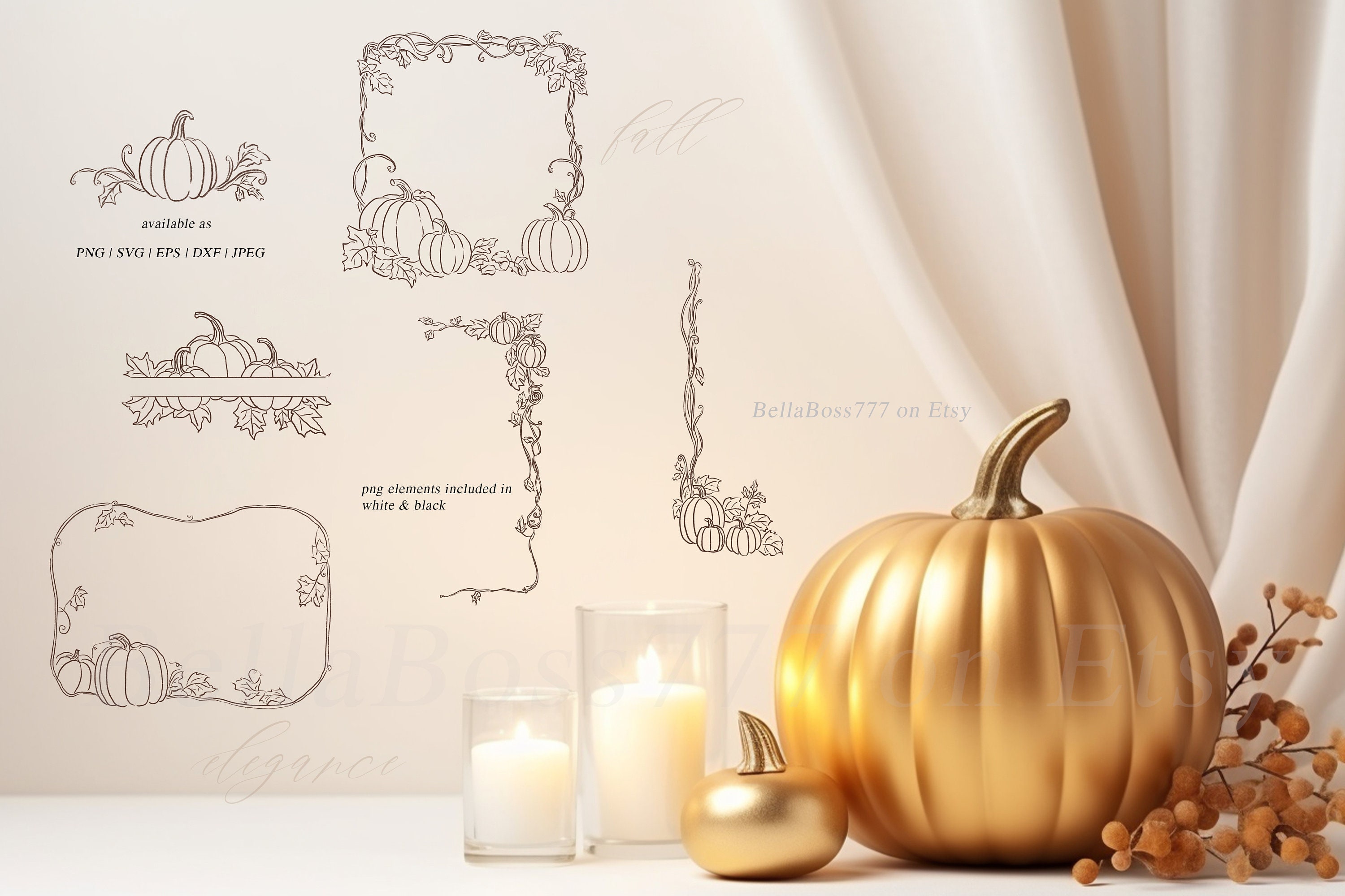 Pumpkin Clipart, Pumpkin Frames, Autumn Wedding Clipart, Autumn Clipart ...
