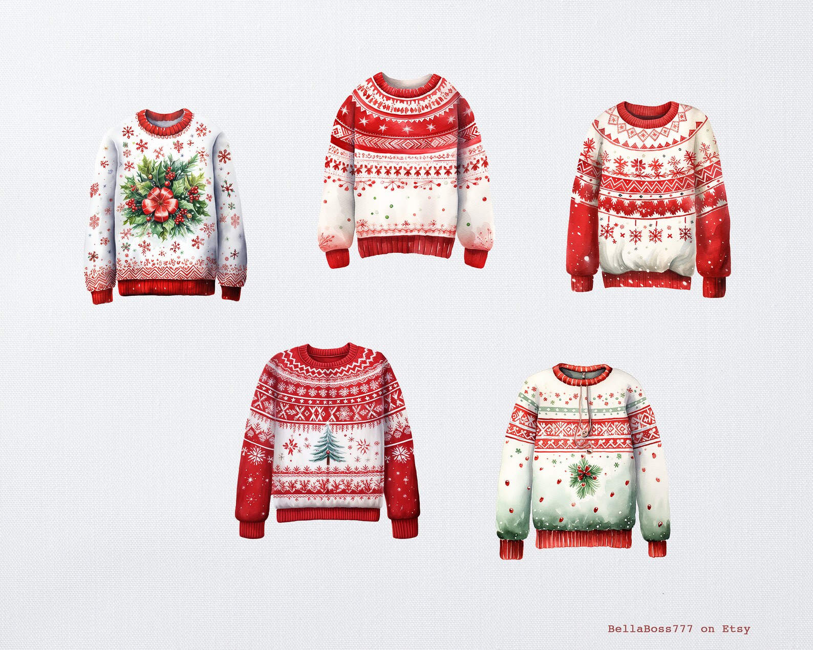 Christmas Sweaters, Watercolor Christmas, Holiday Clipart, Watercolor ...
