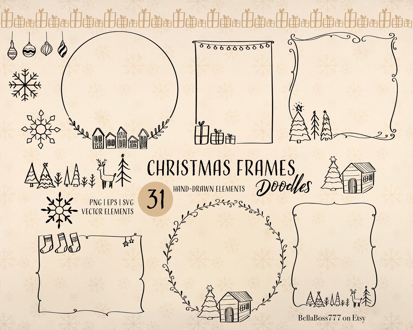 Christmas Svg, Christmas Doodles Svg, Christmas Frames, Holiday Svg ...