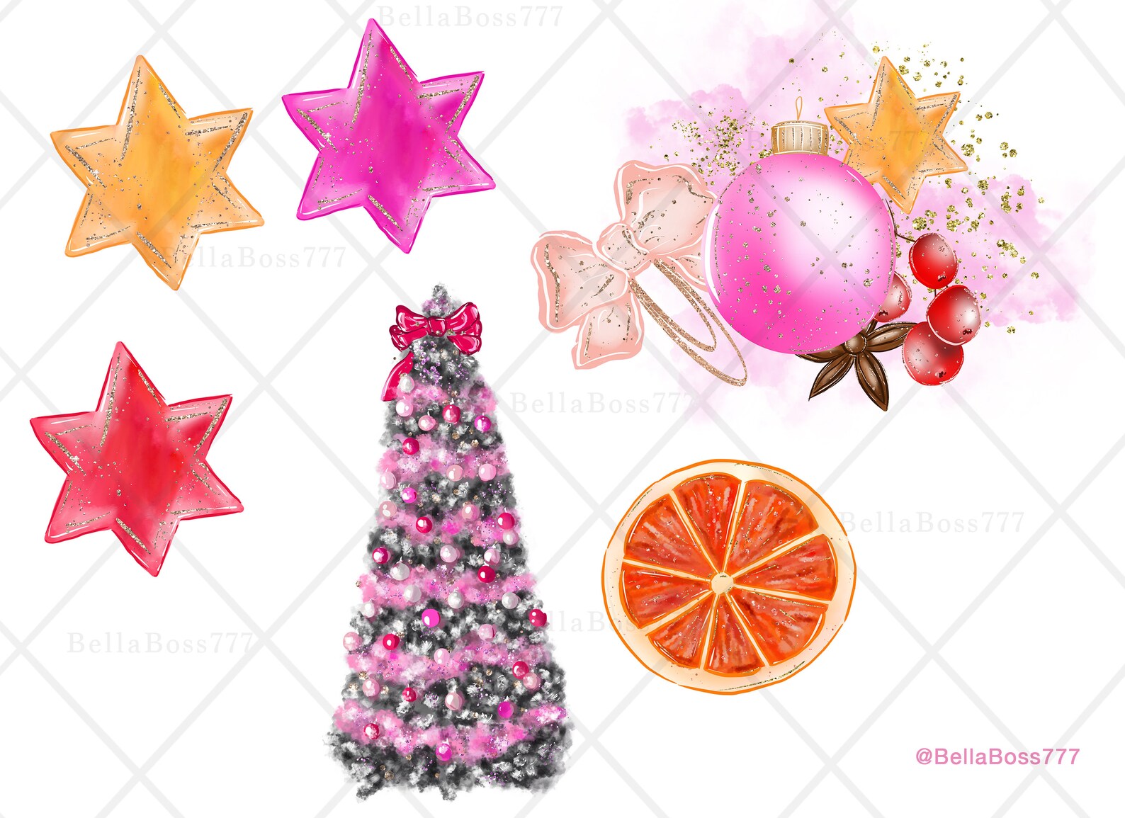 Pink Christmas, Christmas Clipart, Pink Christmas Tree, Holiday Clip ...