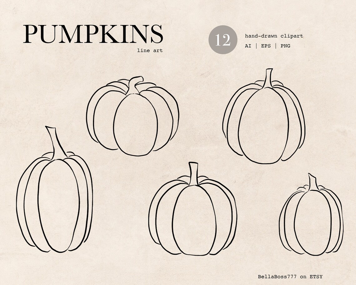 Pumpkins Clipart, Autumn Clipart, Line Art, Pumpkins Line Art, One Line ...