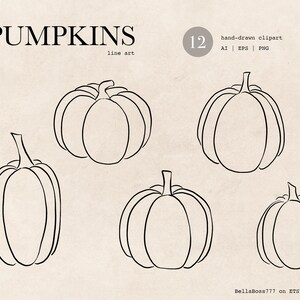 Pumpkins Clipart, Autumn Clipart, Line Art, Pumpkins Line Art, One Line ...