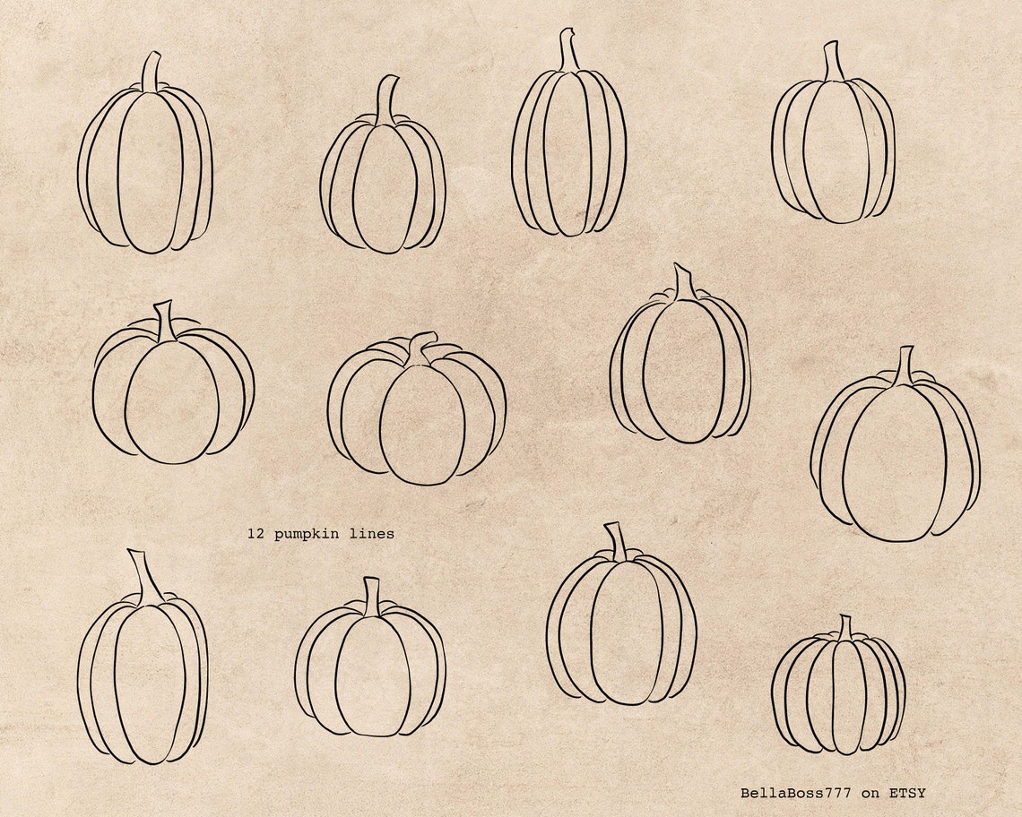 Pumpkins Clipart, Autumn Clipart, Line Art, Pumpkins Line Art, One Line ...