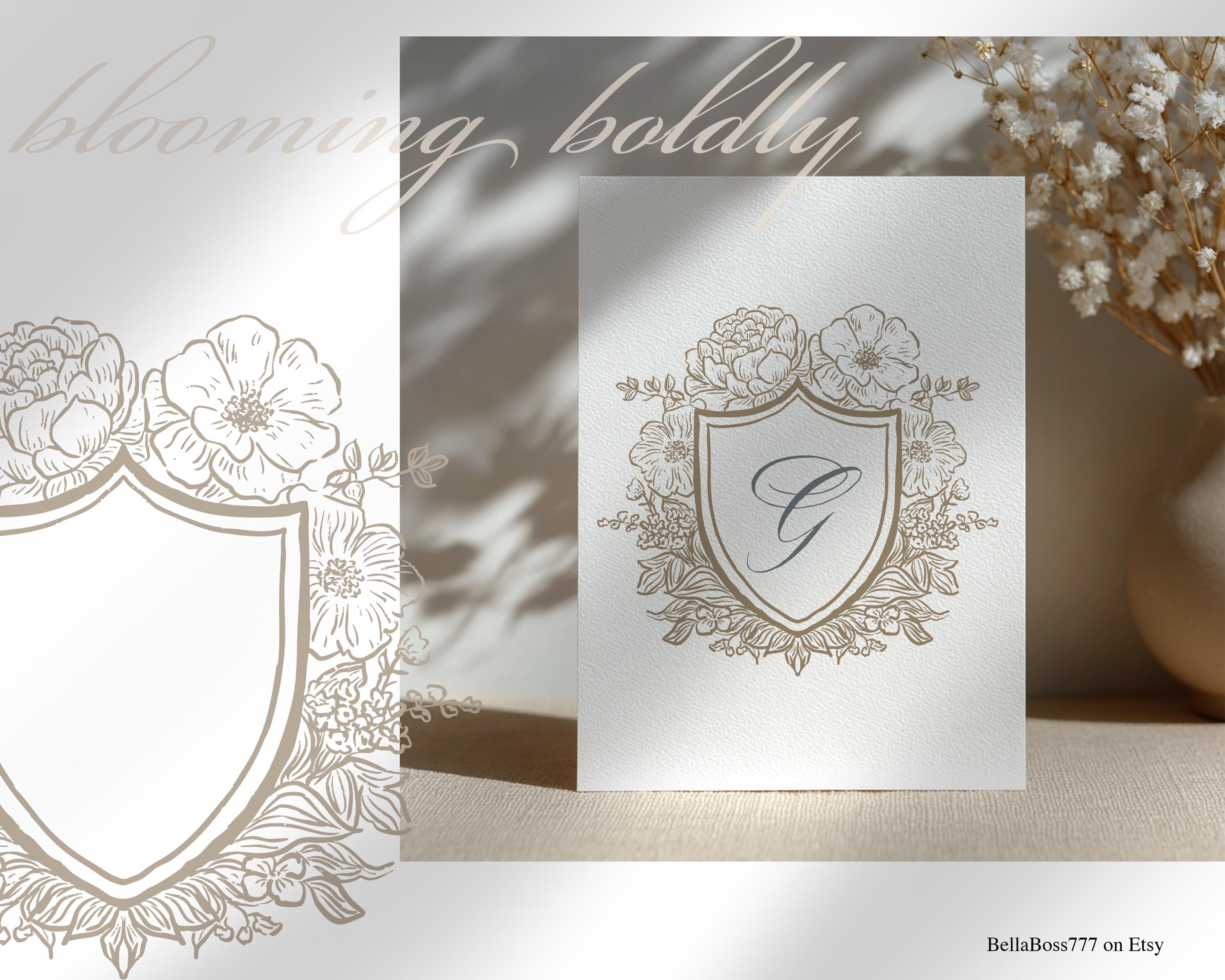 Crest Logo Clipart, Fine Art, Crest Line Art, Floral Frames, Wedding ...
