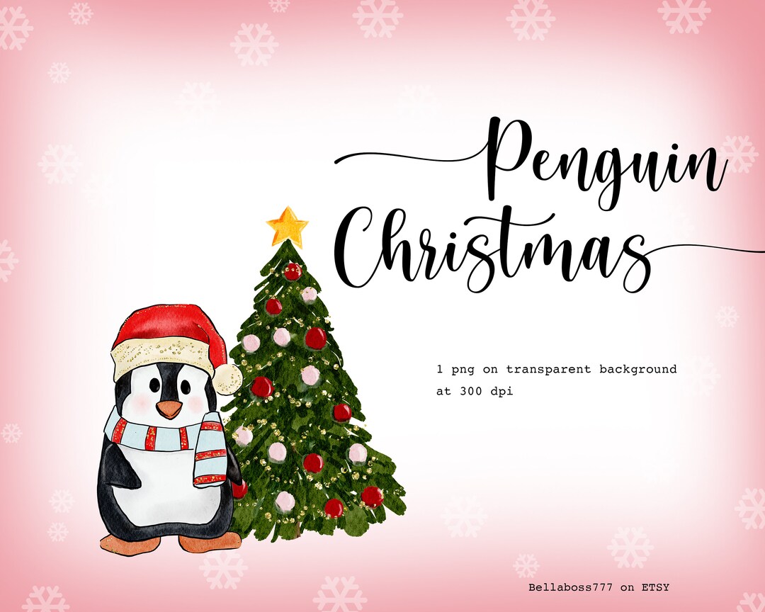 Penguin Christmas, Christmas Clipart, Watercolor Christmas, Hygge ...