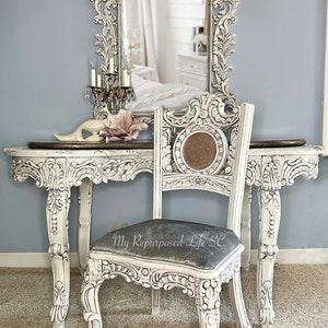 Custom Order Option! Baroque Style White and Pink Vanity With Mirror ...