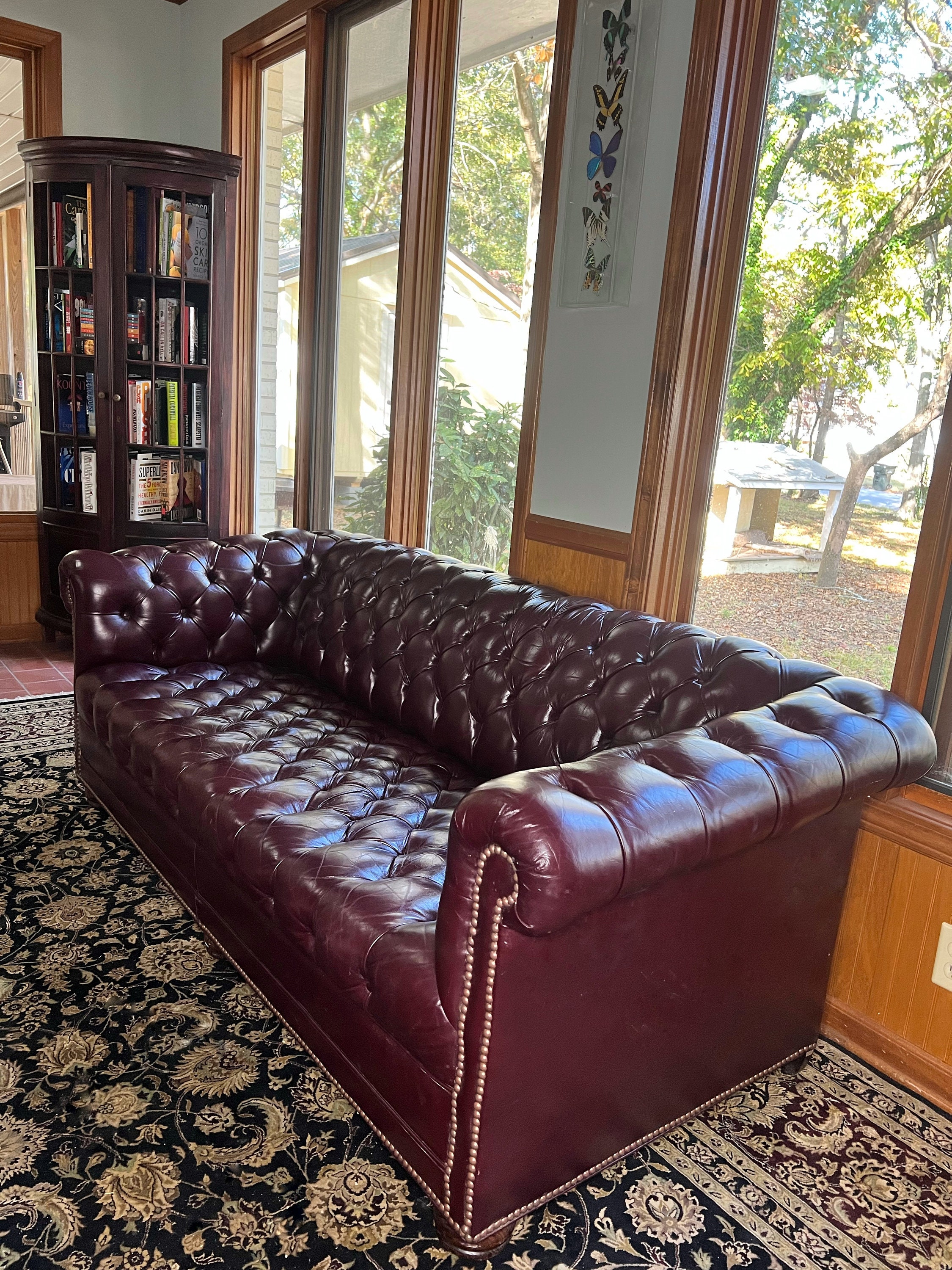 Burgundy Leather Chesterfield Sofa With Tufted Details and Rolled Arms ...