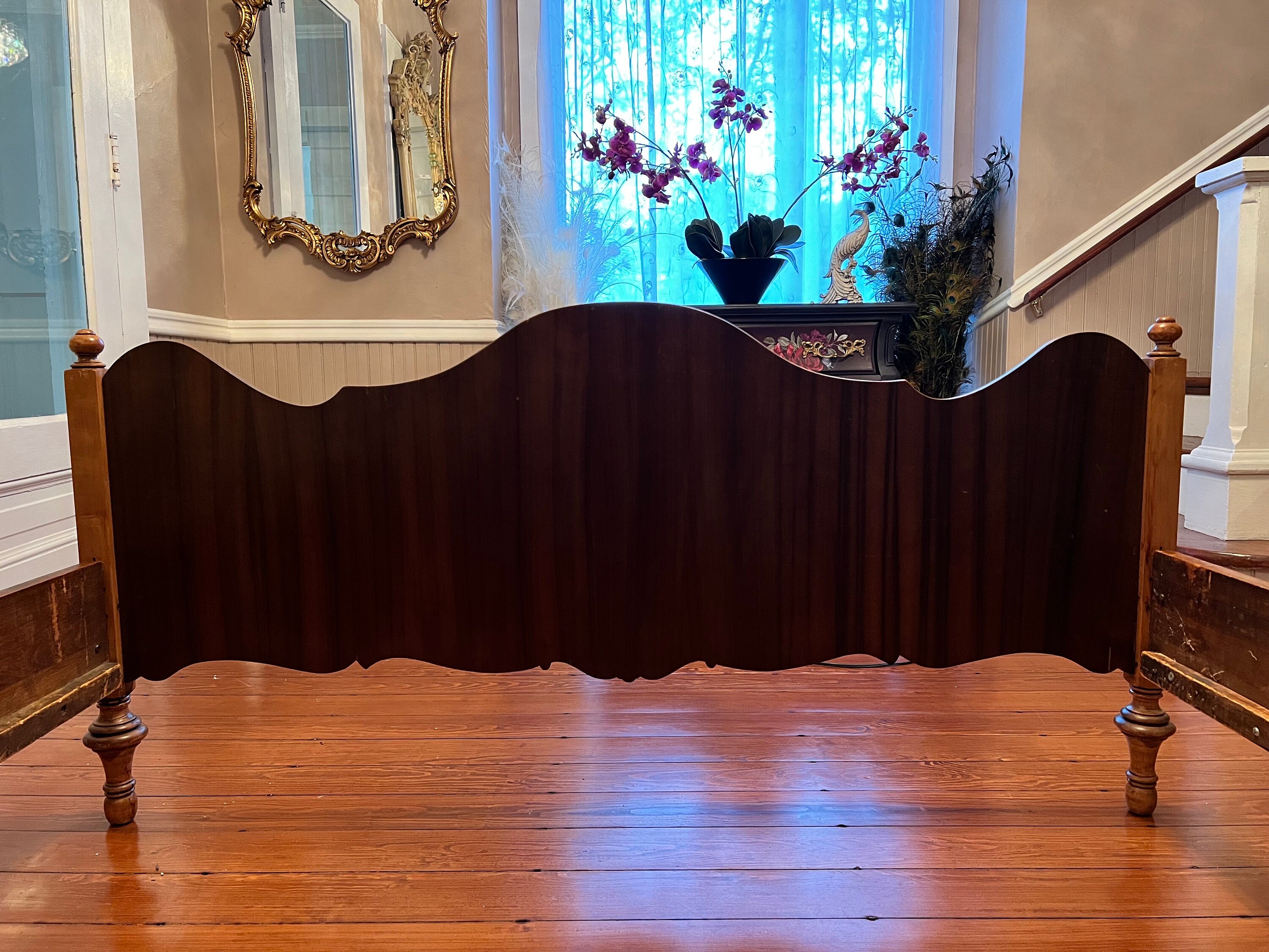 Vintage Antique Full Size Bed Art Nouveau Art Deco Wood Grain and Gold ...