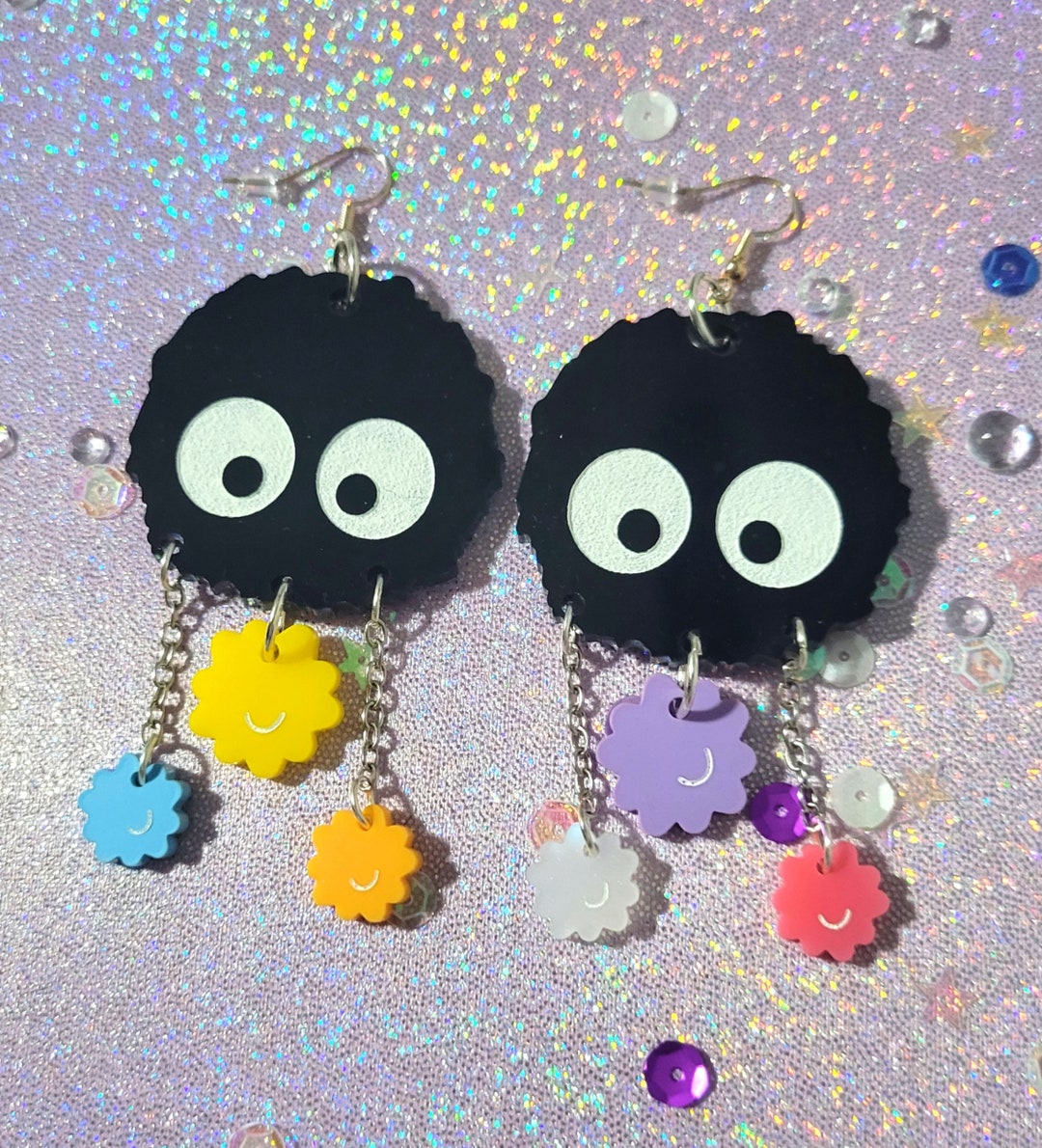 Soot Sprites Earrings Chibi Soot Sprites Colorful Acrylic - Etsy