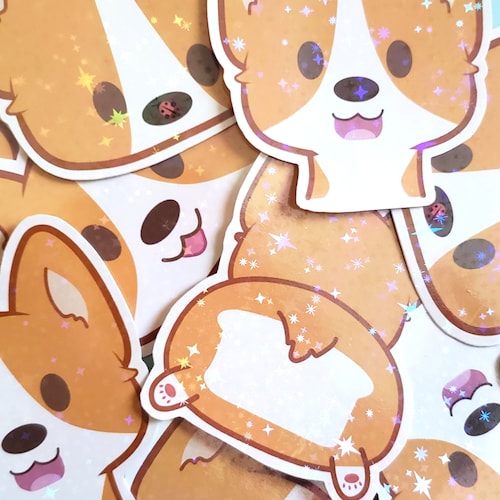 Tri-colored Corgi Vinyl Stickers and Sticker Pack Holographic - Etsy
