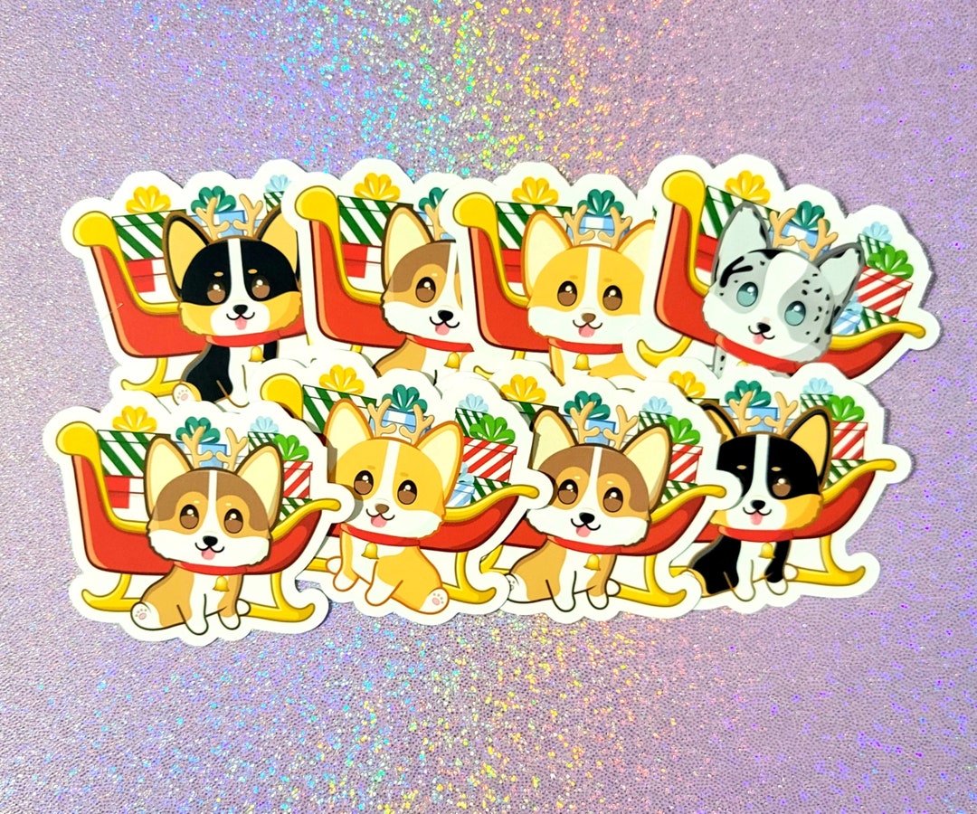 Reindeer Corgi Christmas Sled Vinyl Stickers Gloss and - Etsy