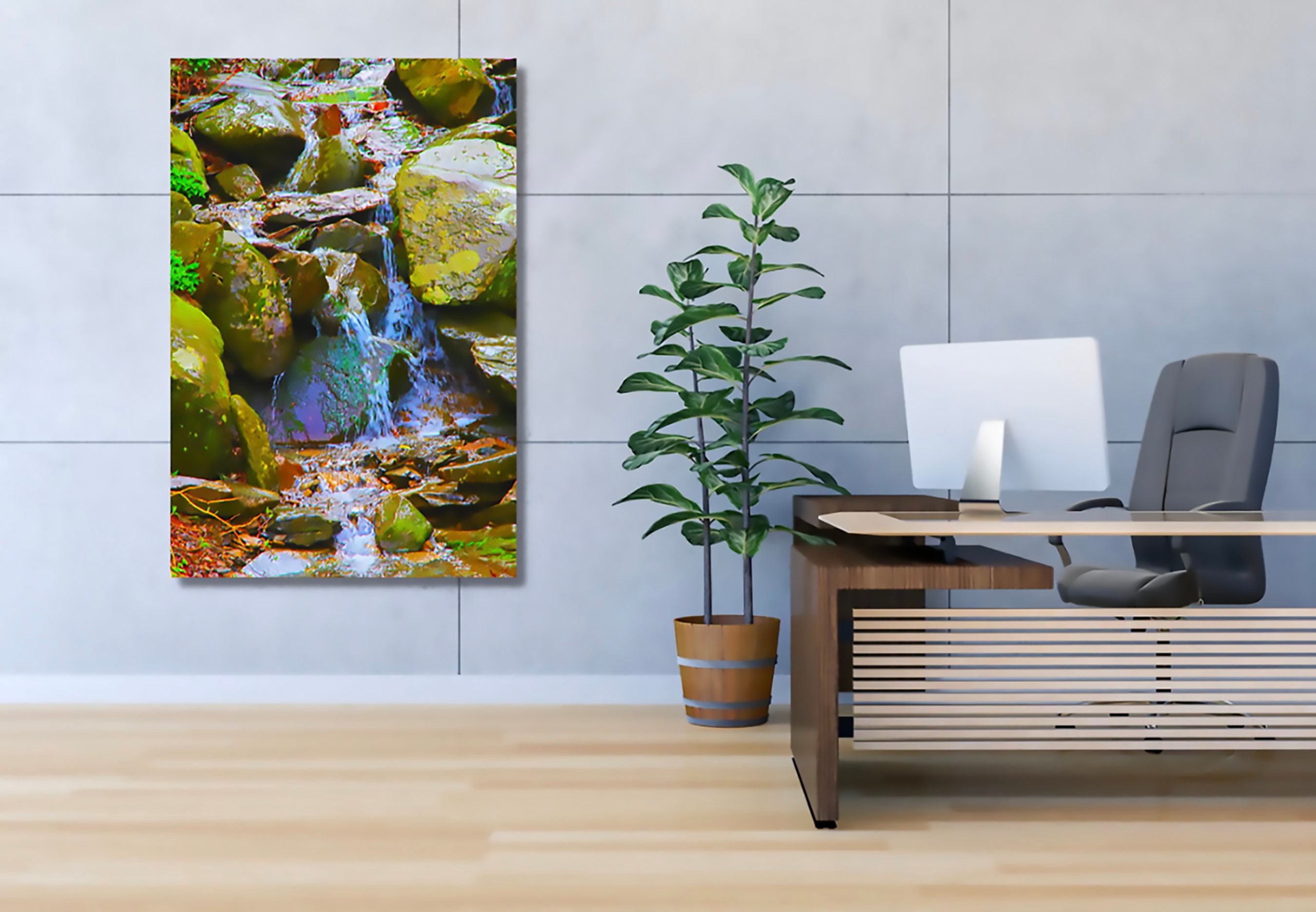 Mountain Stream Canvas Wall Art Print, Silky Waterfall Art, Framed ...