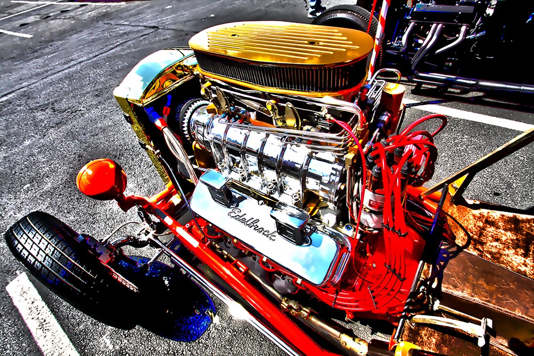 Classic Hot Rod Car Wall Art, Hot Rod Car Canvas Print, Ready to Hang, Original Abstract High ...